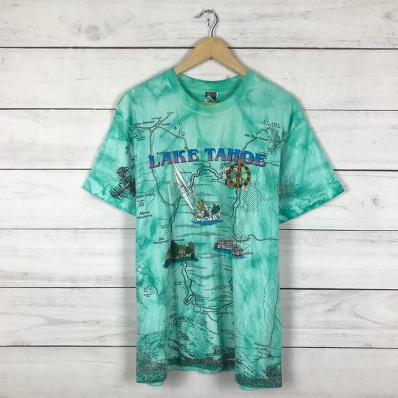 Vintage | Shirts | Vintage 99s Lake Tahoe Map All Over Print Tshirt ...